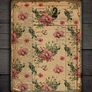 DIGITAL Vintage Floral Digital Papers - Printable Junk Journal Ephemera ...