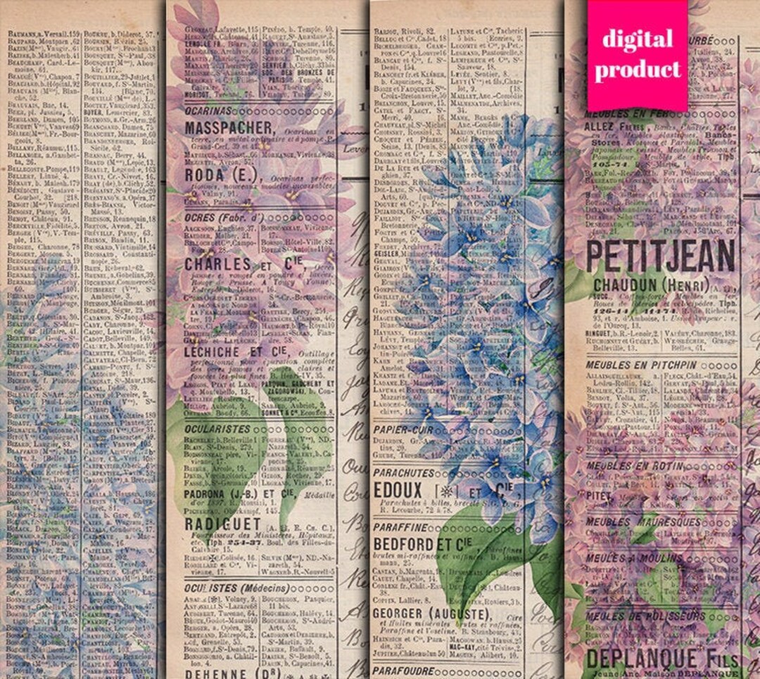 DIGITAL Lilac Vintage Ephemera - Printable Vintage Floral Papers ...