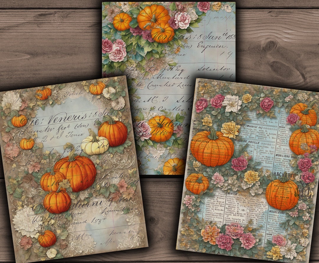 Fall Digital Papers, Digital Fall Pattern Papers, Vintage Pumpkins Fall ...