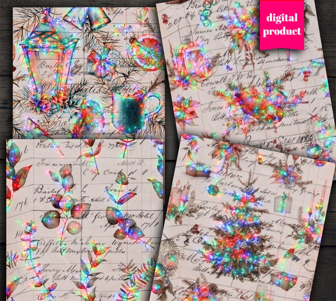 DIGITAL Glowing Christmas Lights Printable Junk Journal Ephemera ...