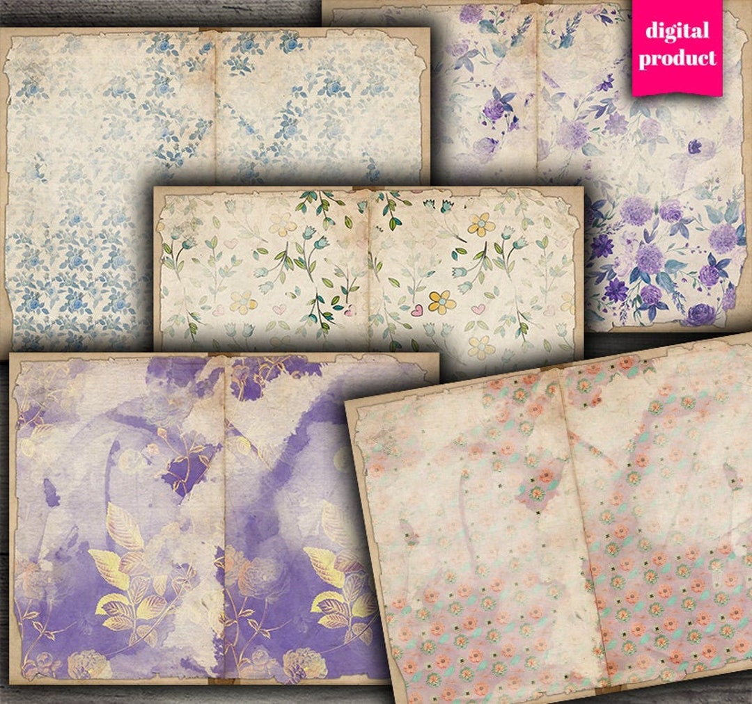 DIGITAL Grunge Floral Junk Journal Pages - Printable Grunge Floral ...