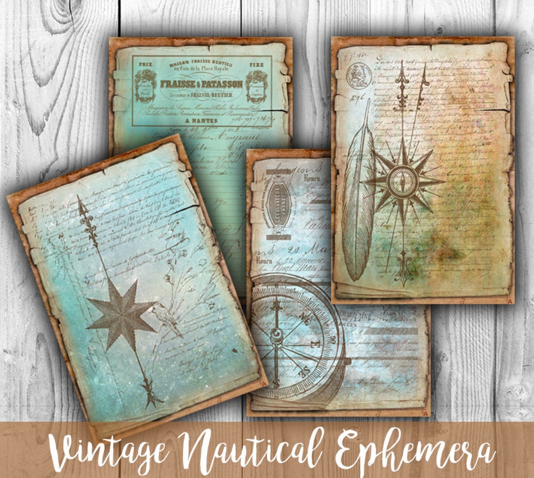 DIGITAL Nautical Ephemera Digital Collage Sheet - Digital Paper ...