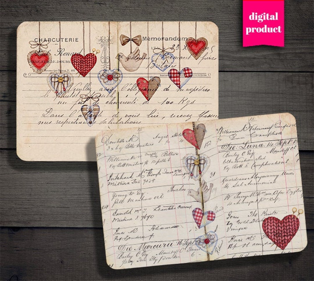 DIGITAL Valentines Vintage Ephemera - Valentines Junk Journal Pages ...