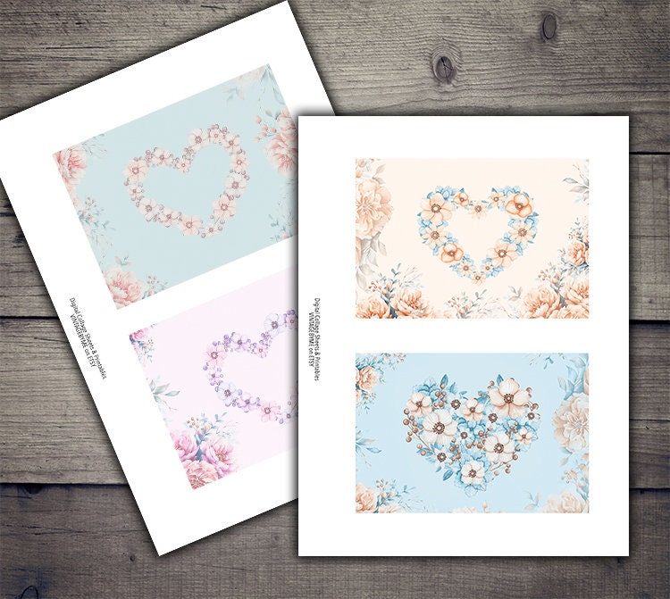 DIGITAL Floral Hearts Digital Papers Digital Collage Sheet | Etsy