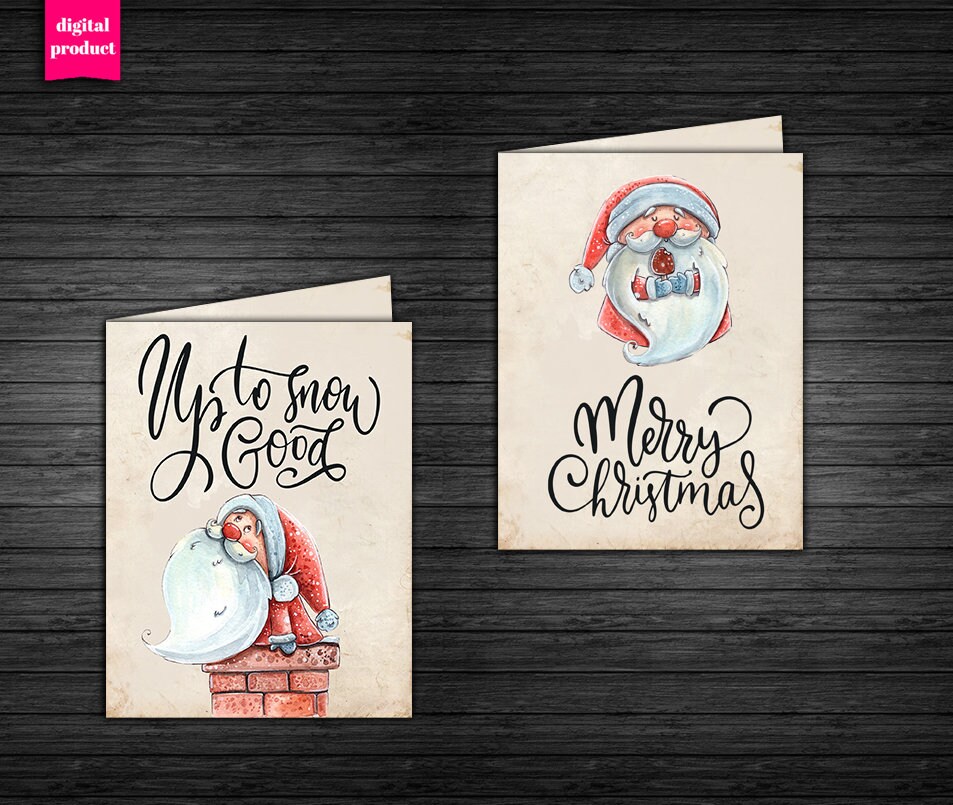 DIGITAL Christmas Cards Printable Santa Christmas Cards | Etsy