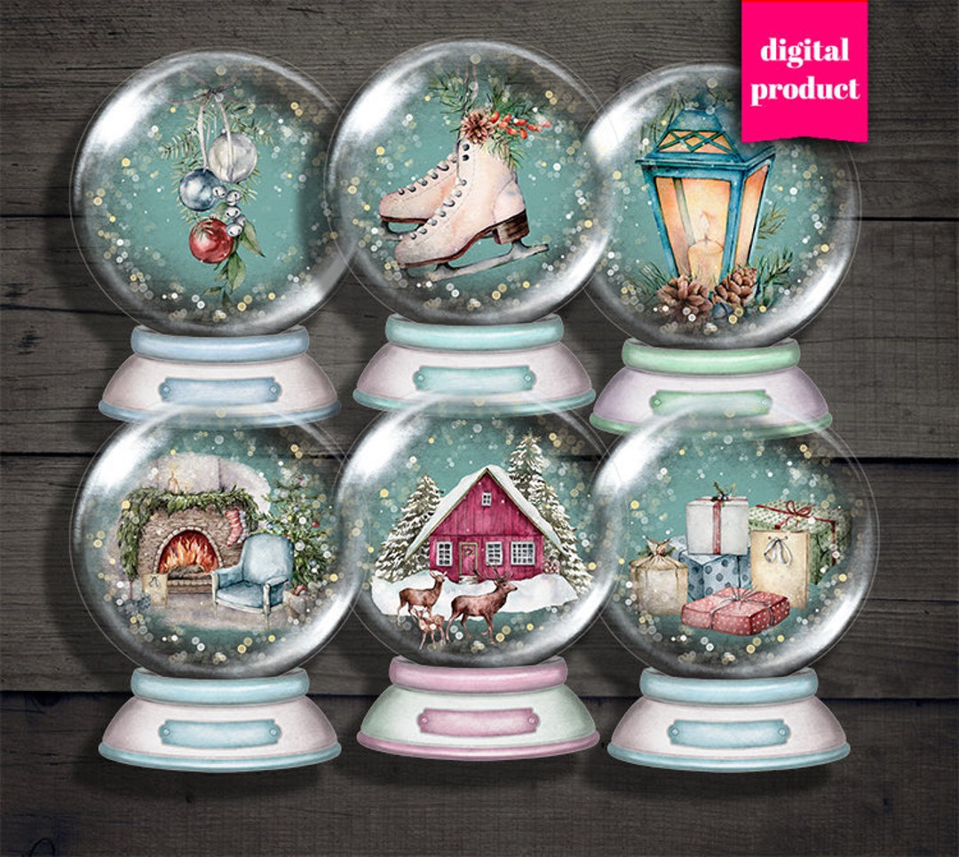 Christmas Snow Globes Graphics: Winter Scenes Digital Download - VBM28 ...