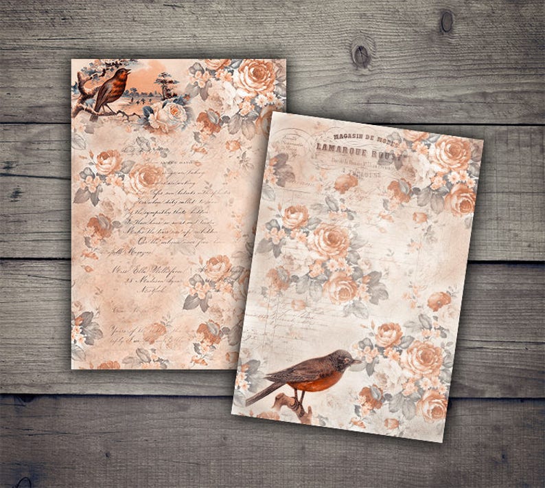 DIGITAL Birds Floral Backgrounds Digital Paper Instant | Etsy
