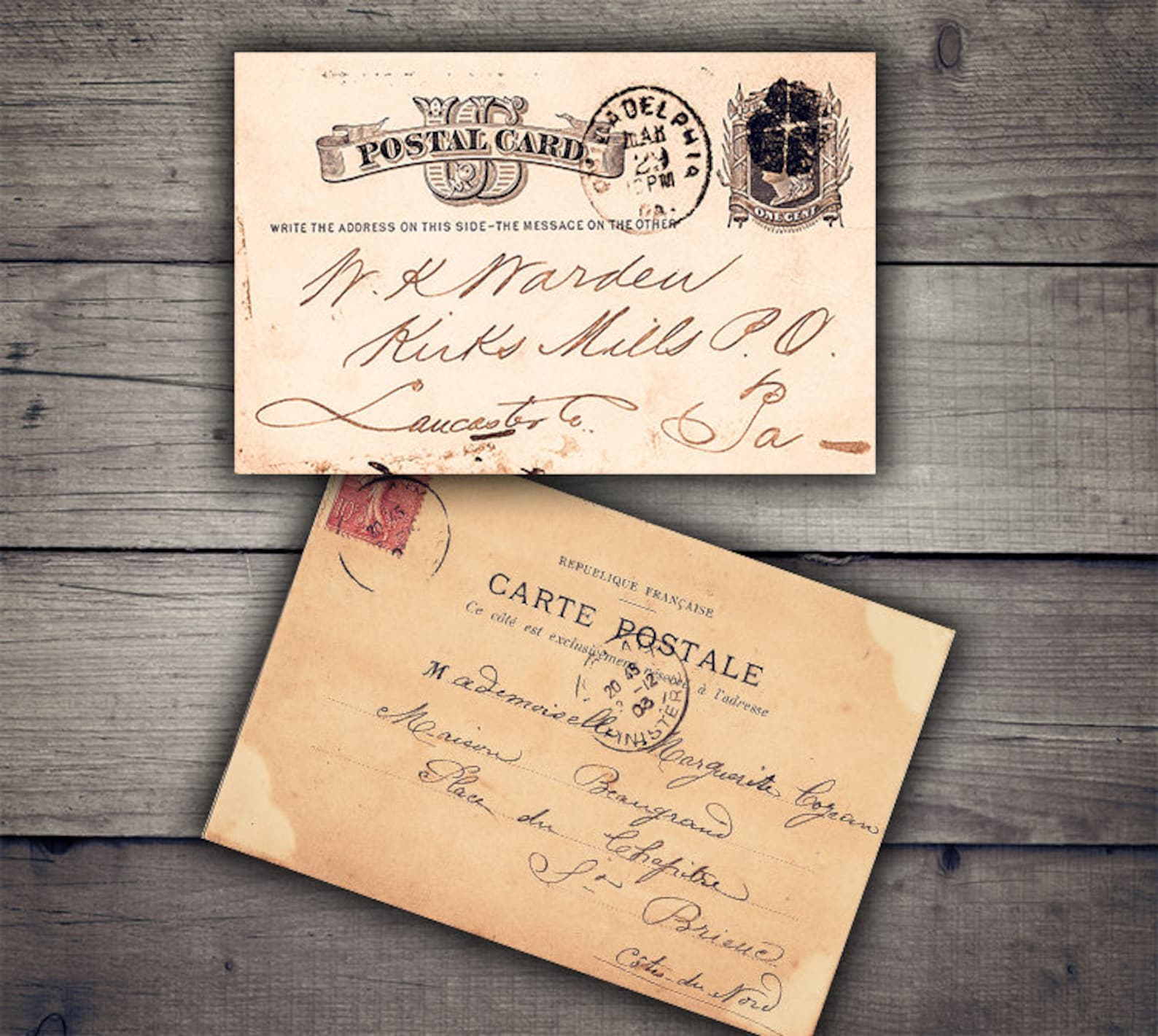 DIGITAL Vintage Handwritten Postcards Digital Collage Sheet - Etsy ...