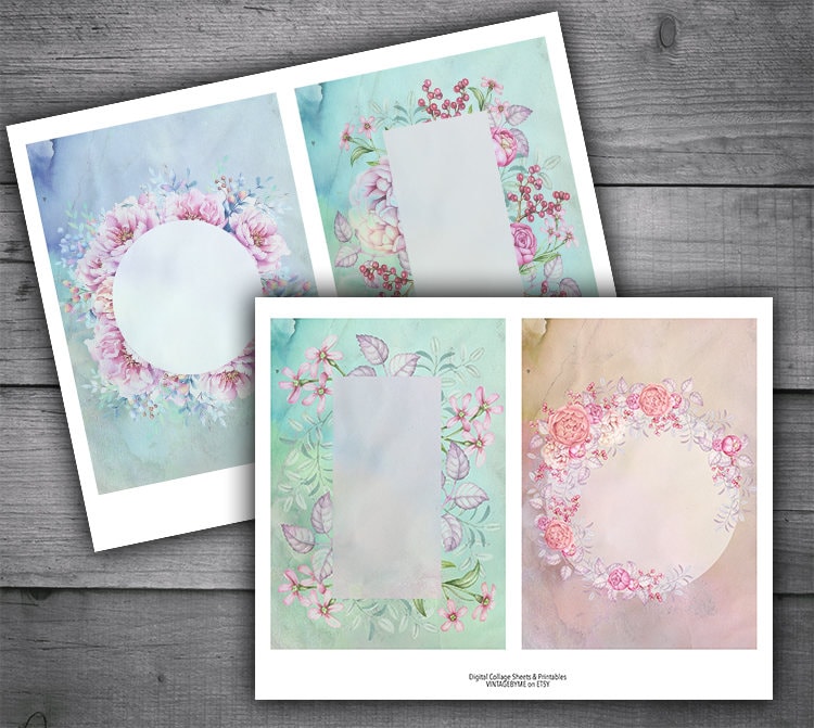 DIGITAL Watercolor Floral Frame Backgrounds - Digital Paper - Instant ...