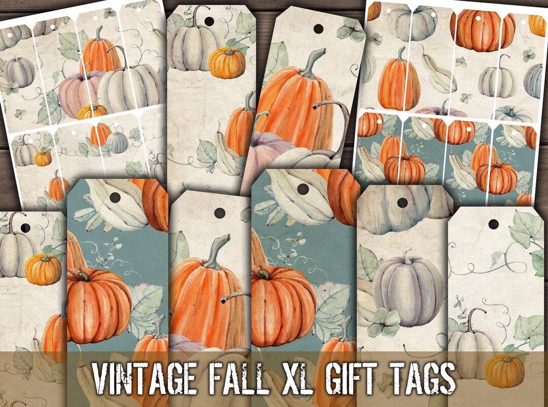 Vintage Fall Pumpkin Gift Tags: Printable XL Paper (PDF & JPEG) - Etsy