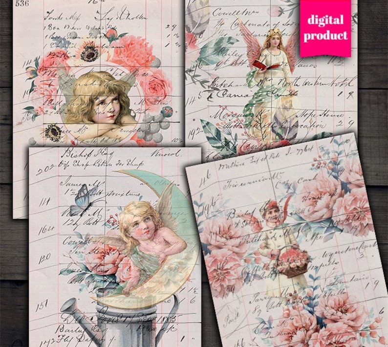 DIGITAL Angels Vintage Ephemera Printable Angel Papers - Etsy