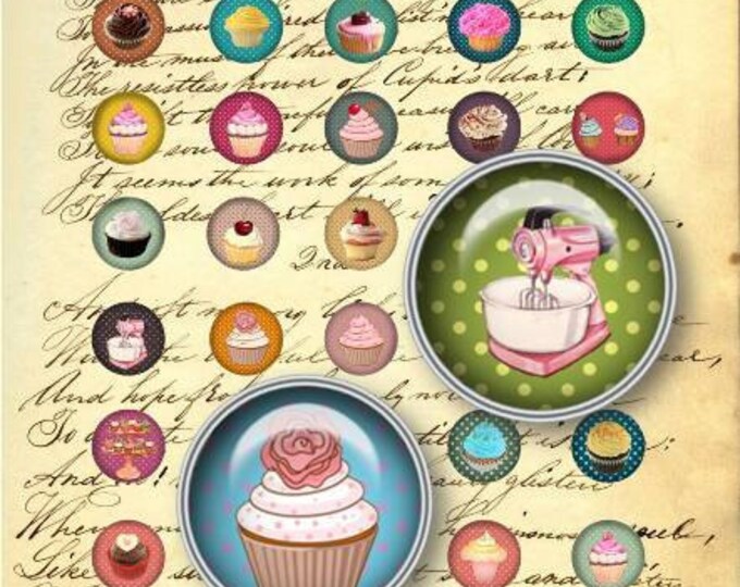 Cupcake Digital Collage Sheet 40 Cupcakes 1 Inch Circle Polka - Etsy