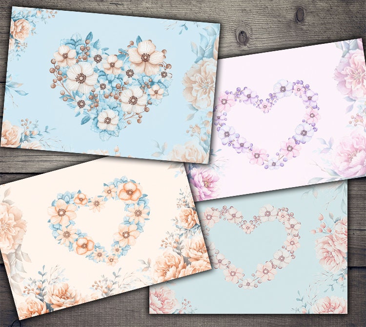 DIGITAL Floral Hearts Digital Papers Digital Collage Sheet | Etsy