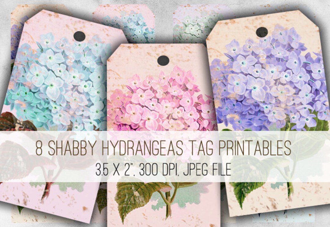 Hydrangea Gift Tags: Shabby Chic Printable Collage Sheet (digital ...