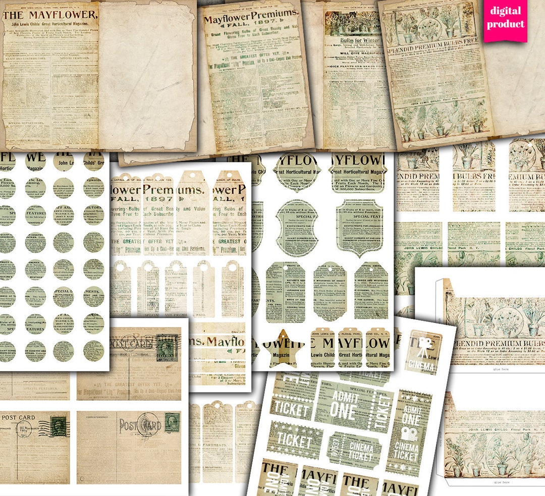 DIGITAL Grunge Faded Junk Journal Kit Download - Printable Vintage Junk ...