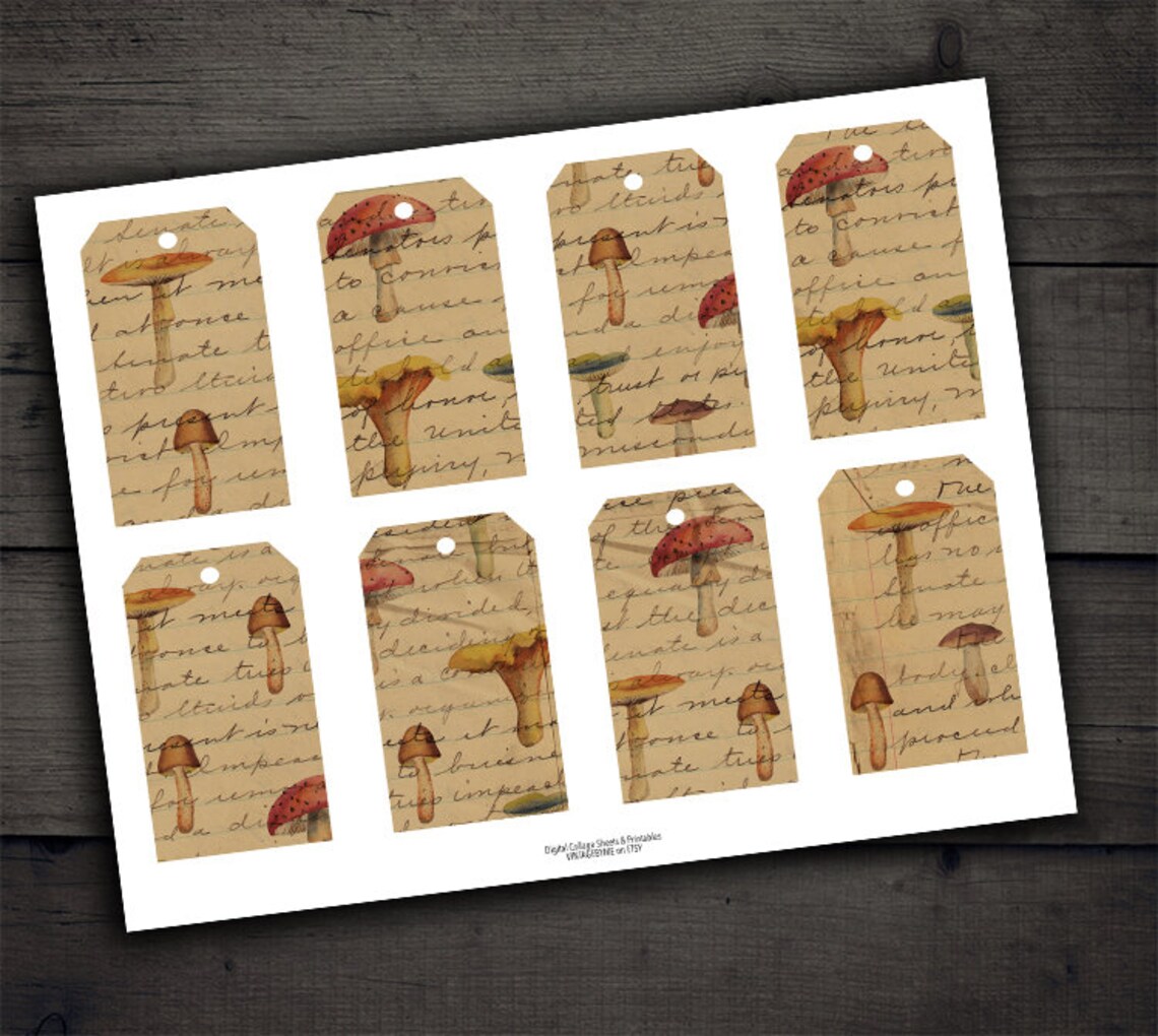 DIGITAL Vintage Fall Mushroom Tags Digital Collage Sheet | Etsy