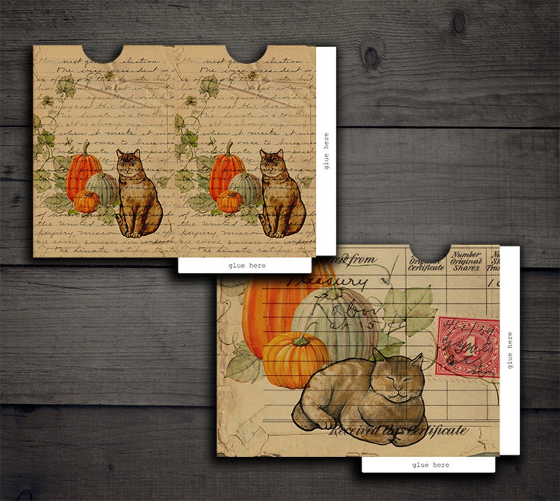 DIGITAL Cats & Pumpkins Printable Envelopes - Digital Collage Sheet ...