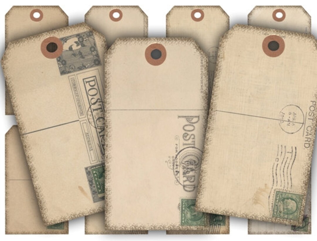 DIGITAL Vintage Postcard Tags Digital Collage Sheet Download -200 ...