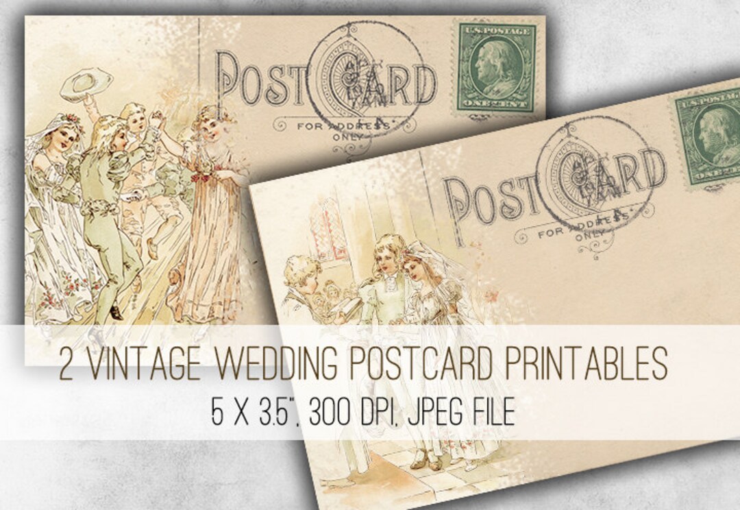 Vintage Wedding Postcards: Printable Digital Collage Sheet (digital ...
