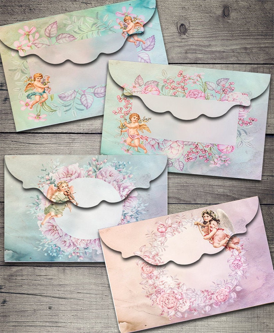 Angels and Flowers Digital Envelopes: Printable Collage Sheets (digital ...