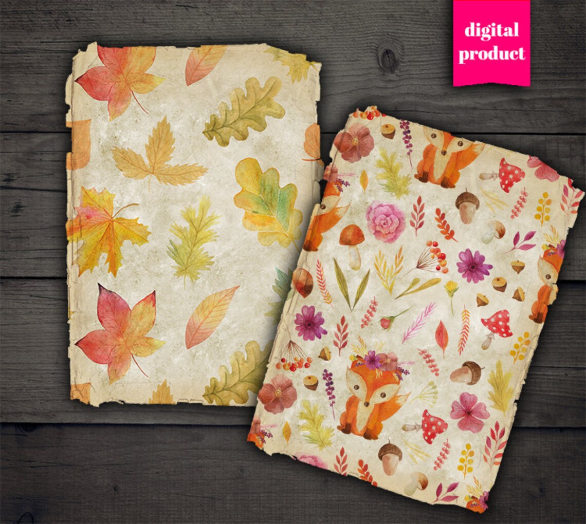 DIGITAL Vintage Fall Leaves Paper Download Printable Fall - Etsy
