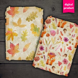 DIGITAL Vintage Fall Leaves Paper Download, Printable Fall Papers ...