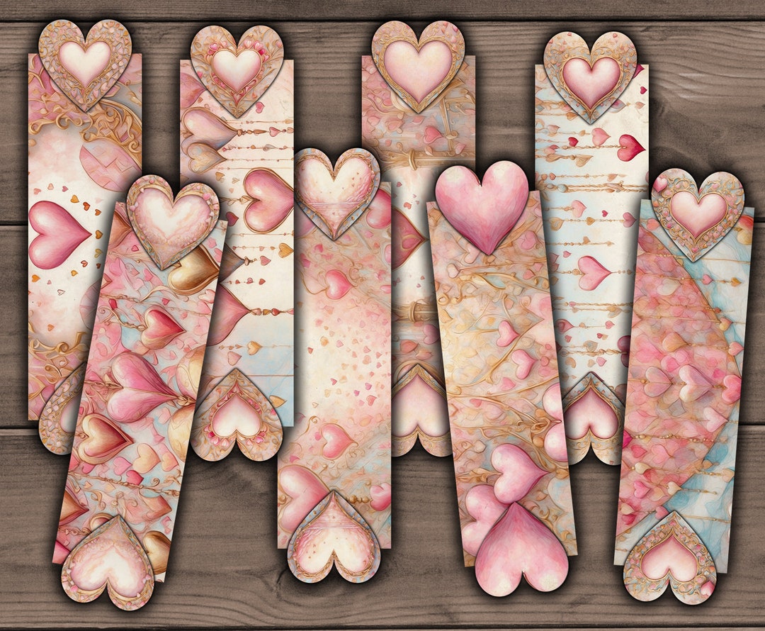 Valentine's Heart Bookmarks: Printable Romantic Gift (digital Download ...