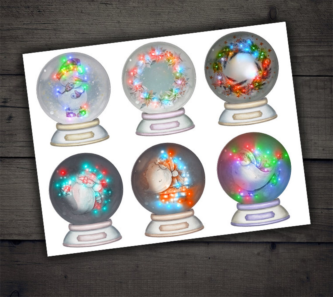 DIGITAL Christmas Lights Snow Globes Digital Collage Sheet - Etsy