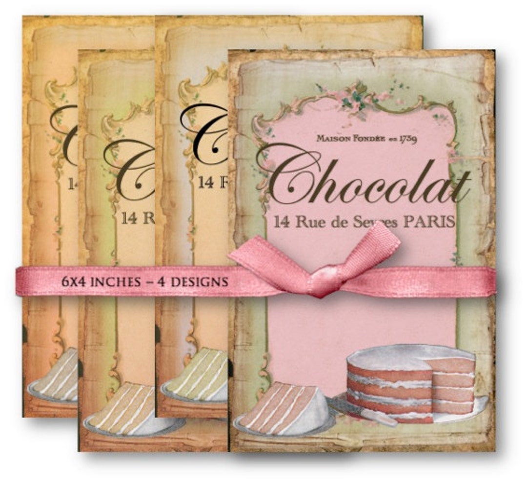 DIGITAL Vintage French Birthday Cake - Digital Collage Sheet Download ...