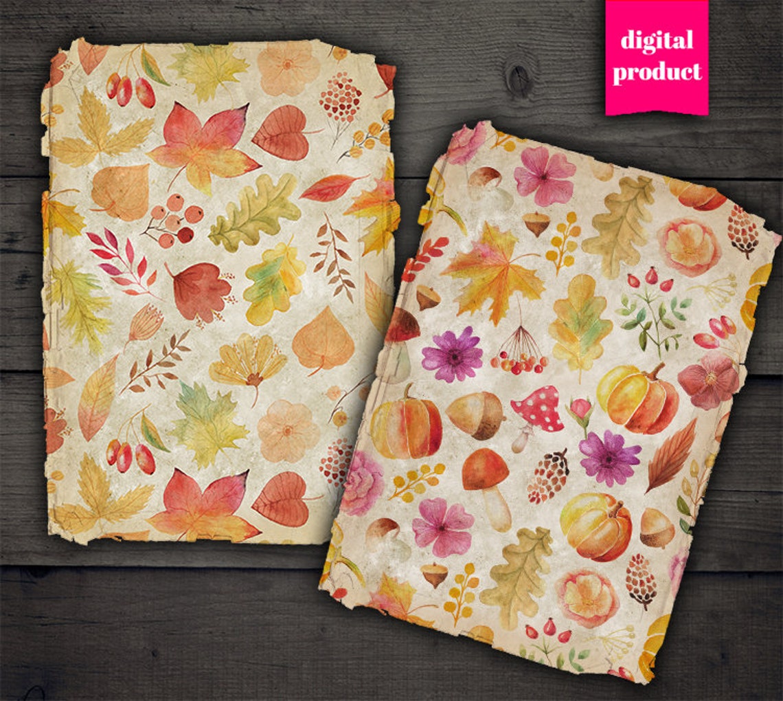 DIGITAL Vintage Fall Leaves Paper Download Printable Fall - Etsy