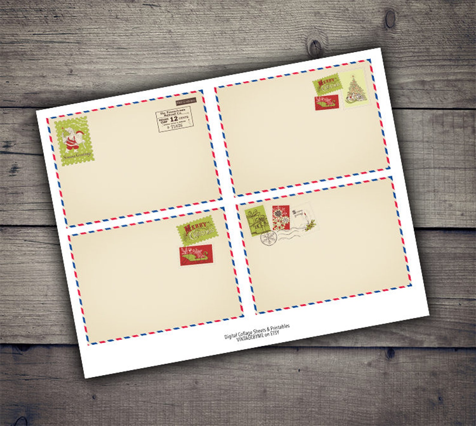DIGITAL Christmas Airmail Cards Digital Collage Sheet - Etsy