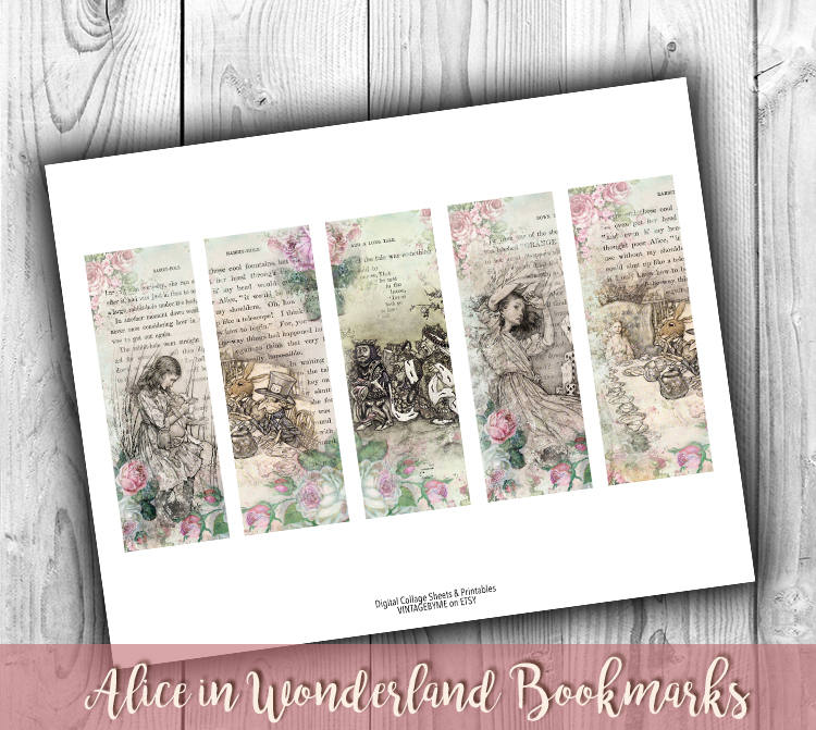 DIGITAL Alice in Wonderland Bookmarks Digital Collage Sheet - Etsy