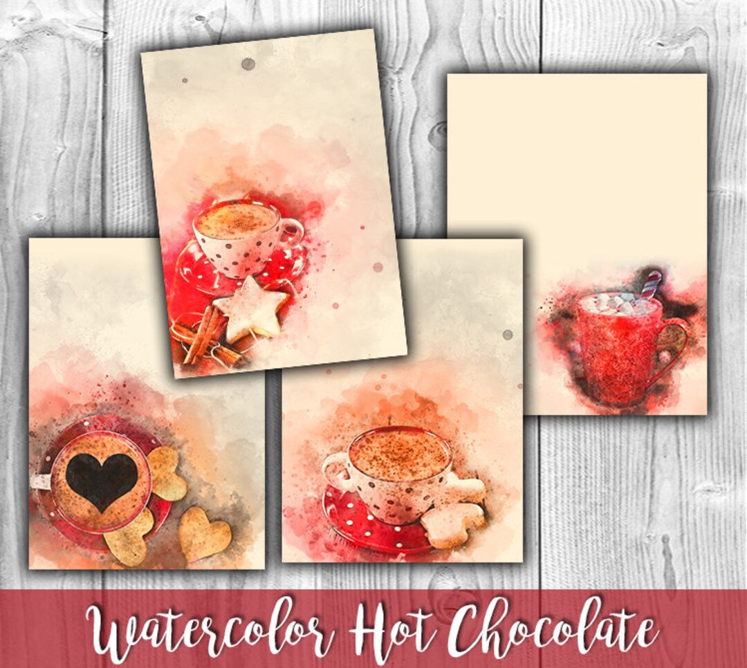 DIGITAL Watercolor Christmas Hot Chocolate - Digital Collage Sheet ...