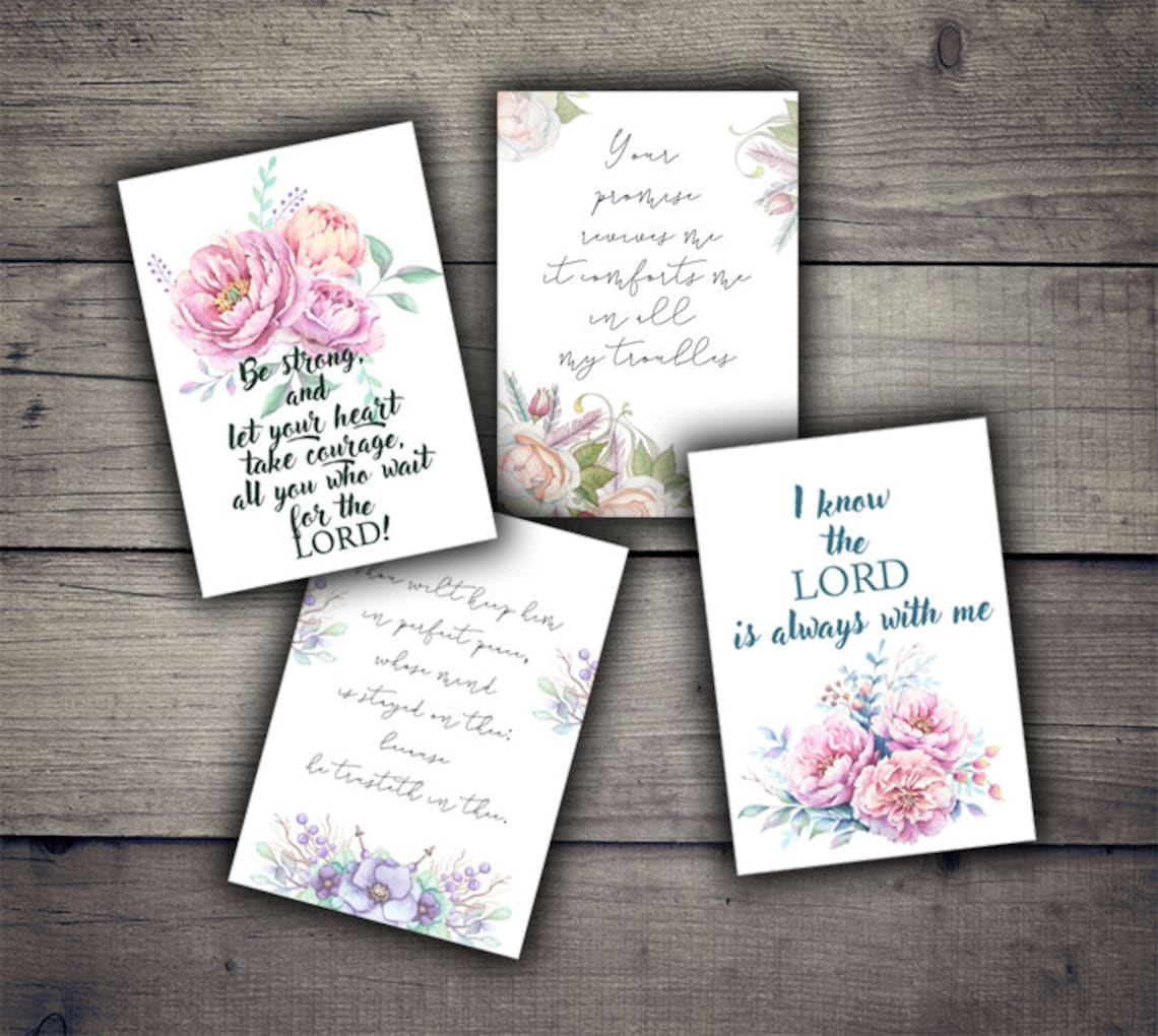Floral Bible Verse Cards: Printable Scripture Collage Sheet (digital ...