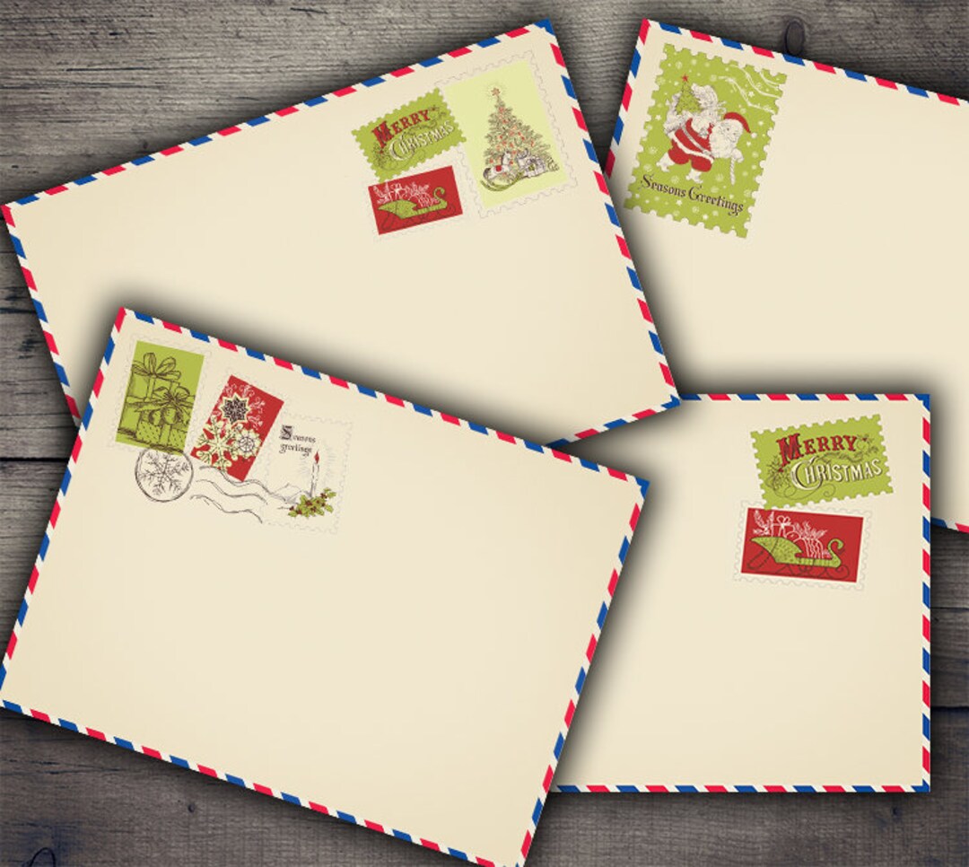 DIGITAL Christmas Airmail Cards - Digital Collage Sheet - Digital Paper ...