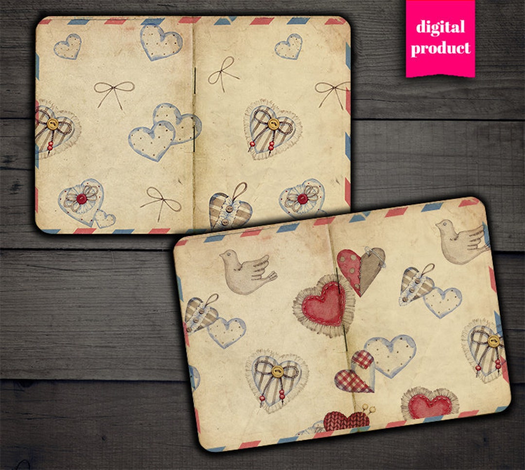 DIGITAL Valentines Airmail Junk Journal Pages - Printable Vintage ...