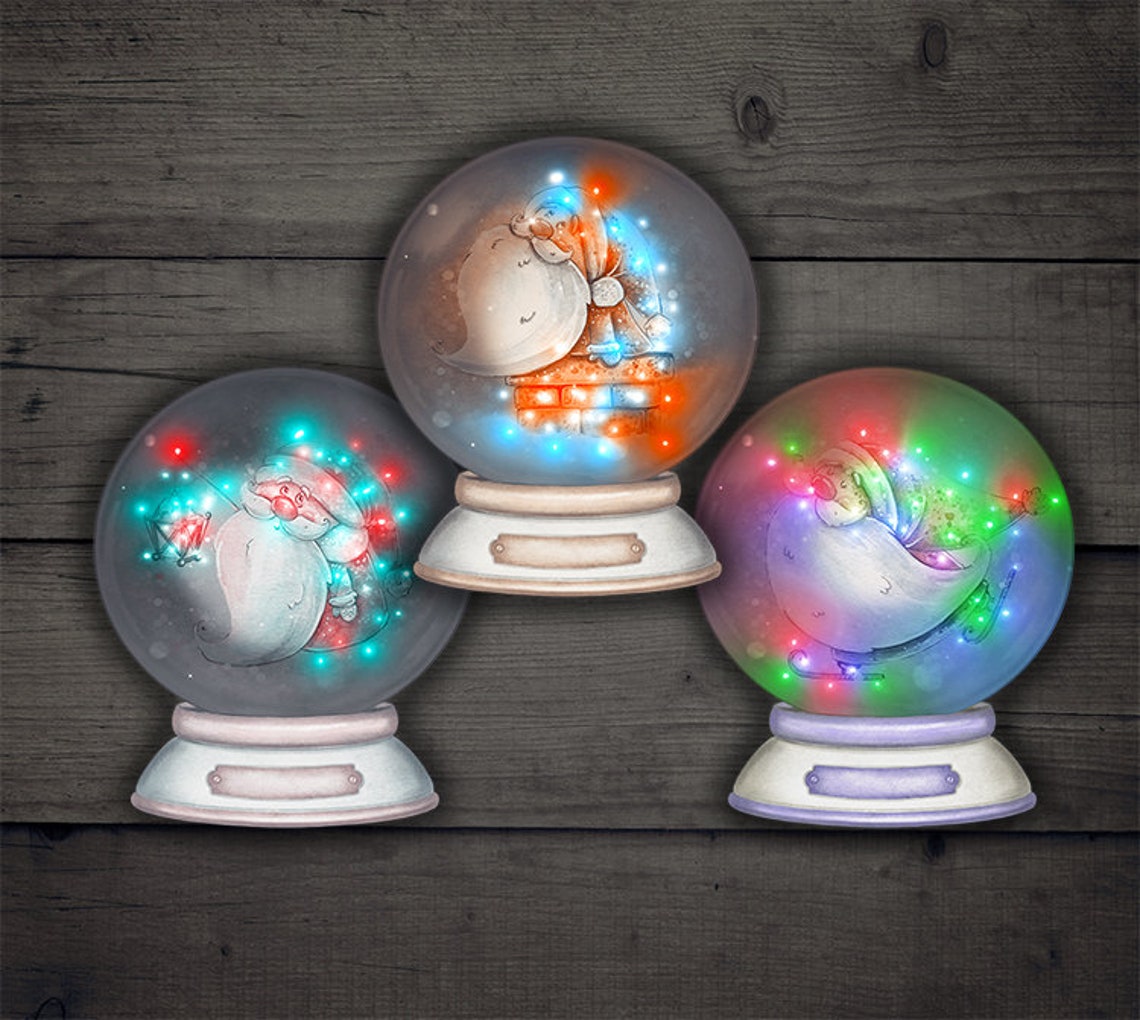 DIGITAL Christmas Lights Snow Globes Digital Collage Sheet - Etsy