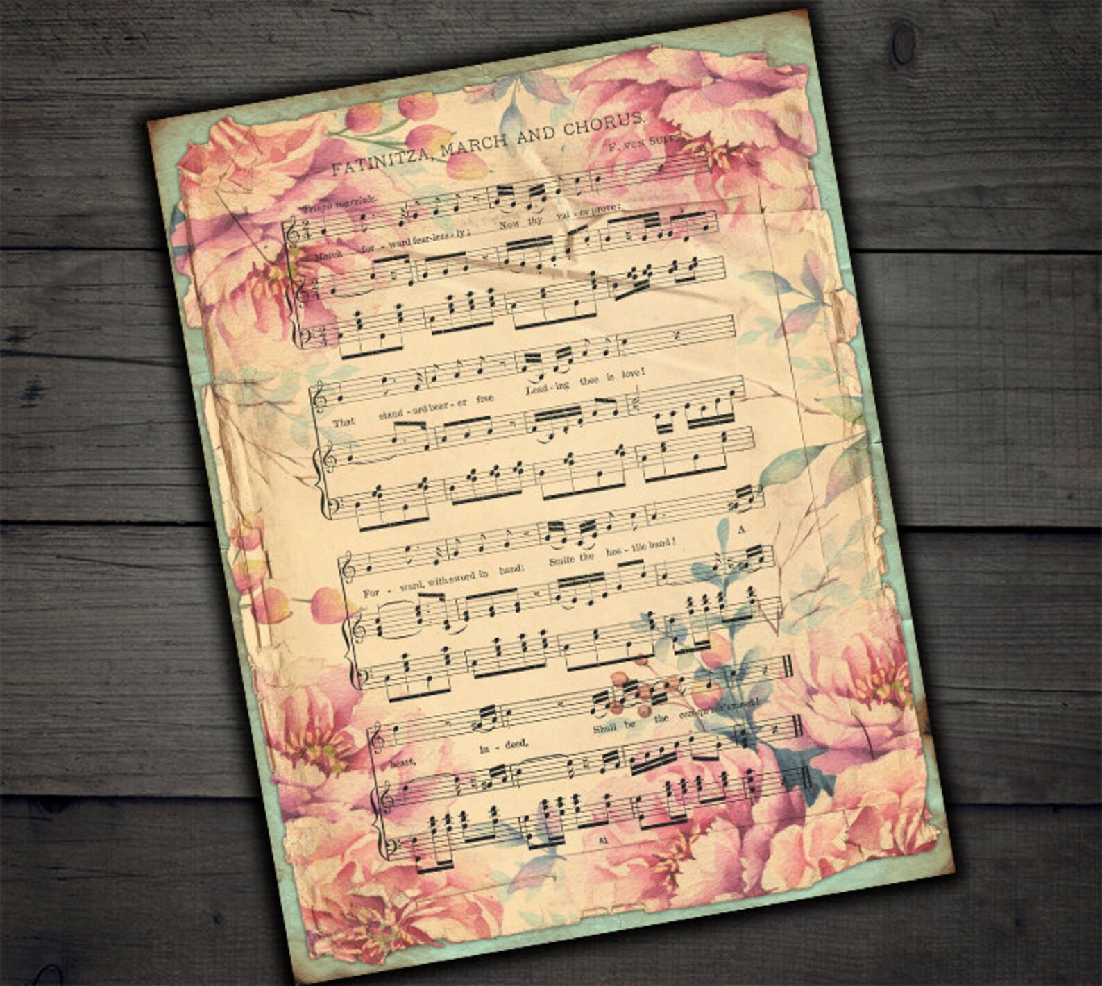 DIGITAL Vintage Floral Music Sheet Digital Collage Sheet - Etsy