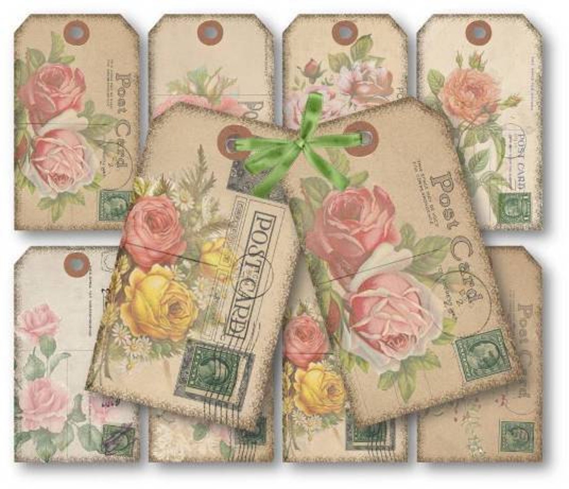 DIGITAL Floral Postcard Tags Digital Collage Sheet Download | Etsy