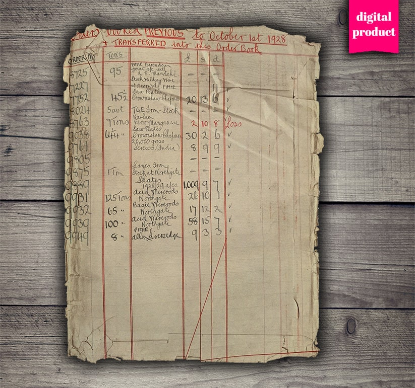 DIGITAL 1920's Antique Accounting Ledger Printable Grunge | Etsy