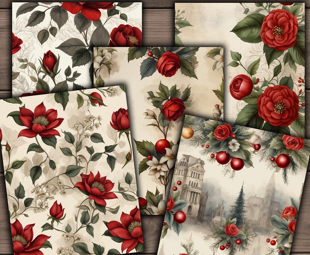 Vintage Red Roses Digital Paper: Floral Ephemera (digital Download) - Etsy