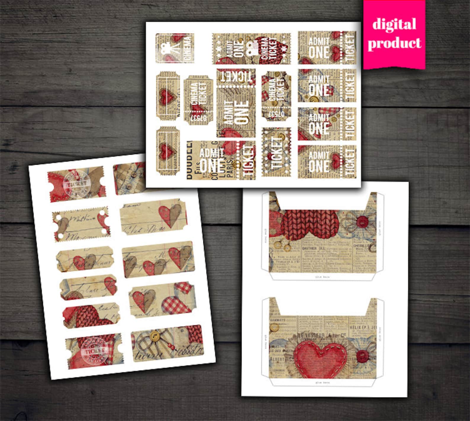 DIGITAL Vintage Valentines Junk Journal Kit Printable | Etsy