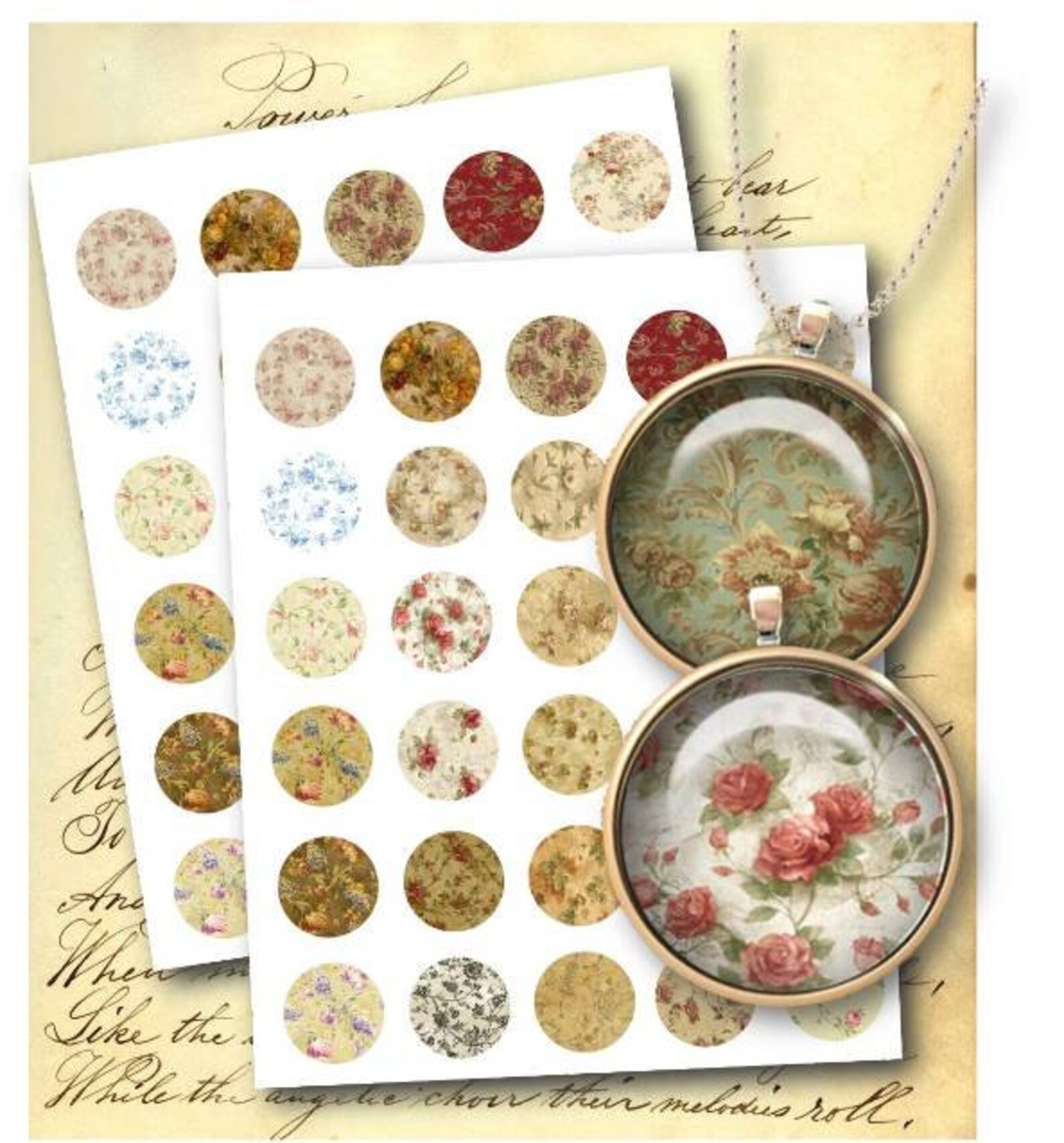 DIGITAL Floral 1 Inch Circles for Jewelry Pendants Digital - Etsy