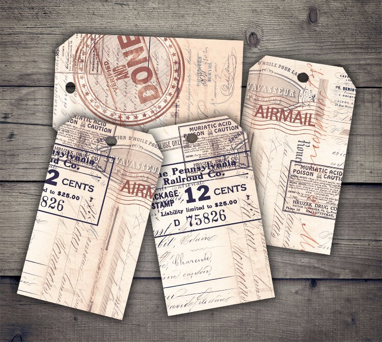 DIGITAL Vintage Postal Tags Digital Collage Sheet Download - Etsy