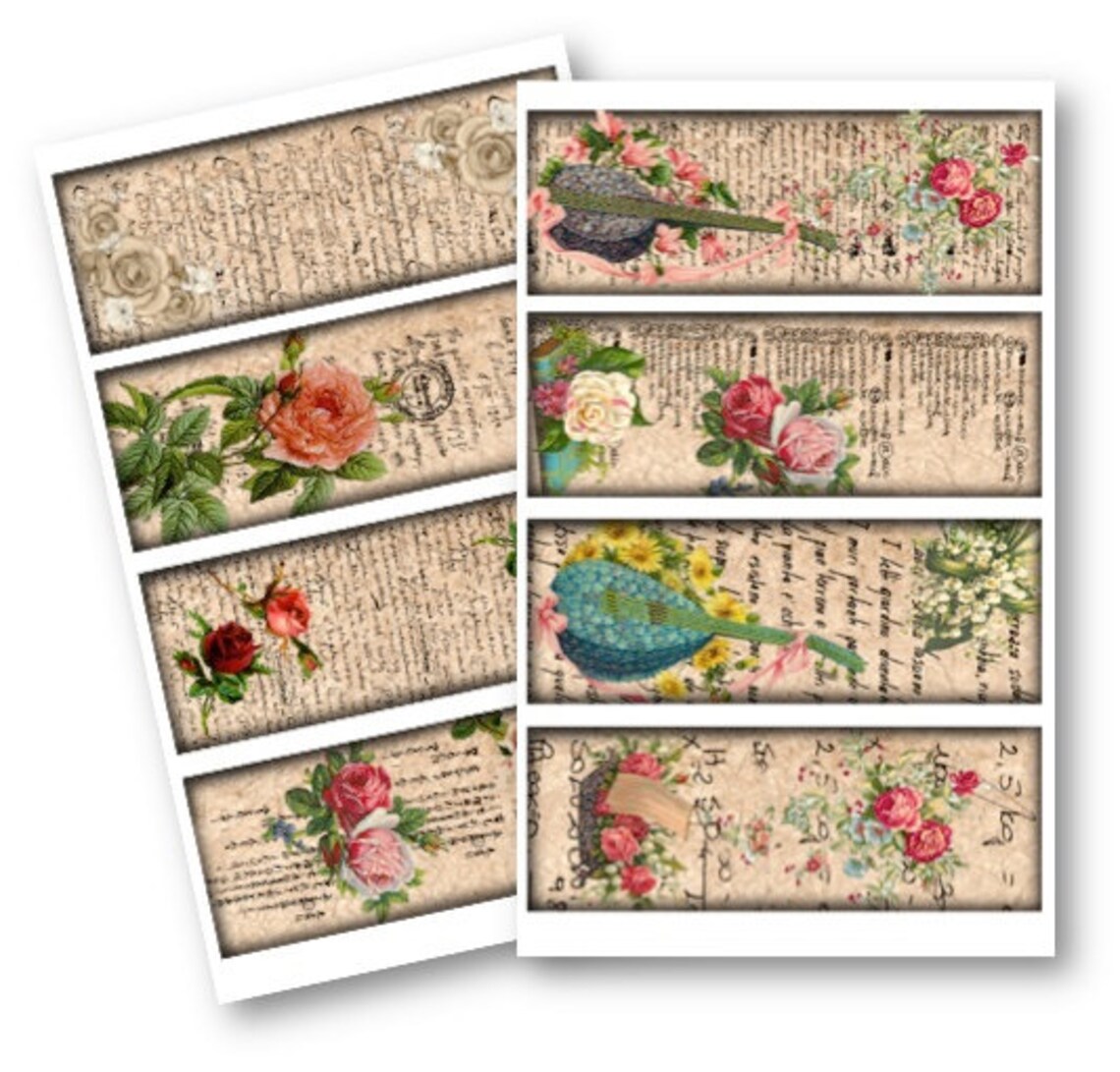 DIGITAL Floral French Bookmarks Digital Collage Sheet Download - Etsy