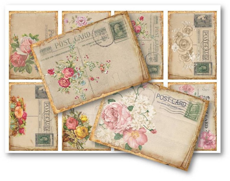 Vintage Rose Postcards: Digital Collage Sheet (PDF & JPEG) - Etsy