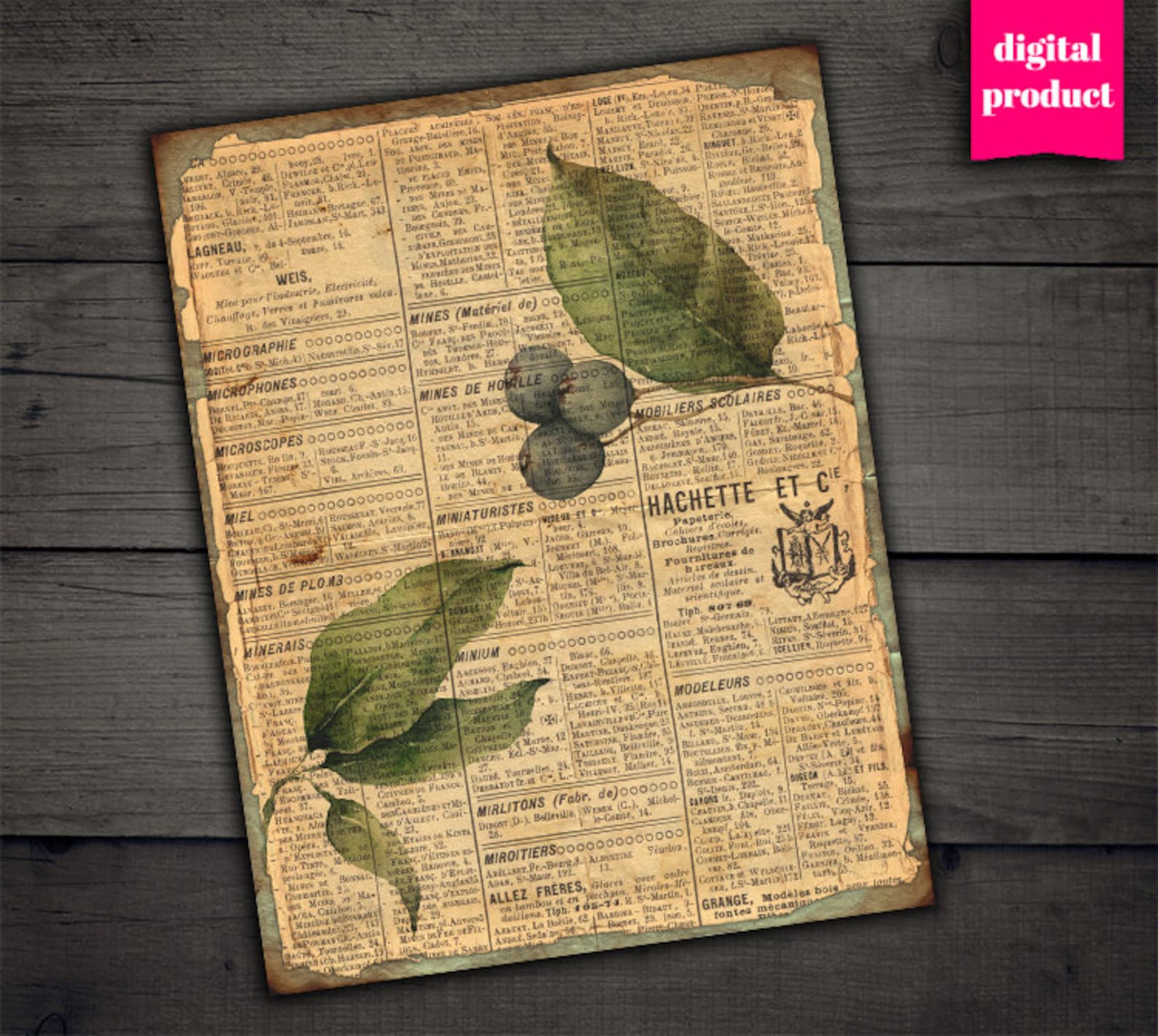 DIGITAL Vintage Botanical Ephemera Printable Grunge - Etsy