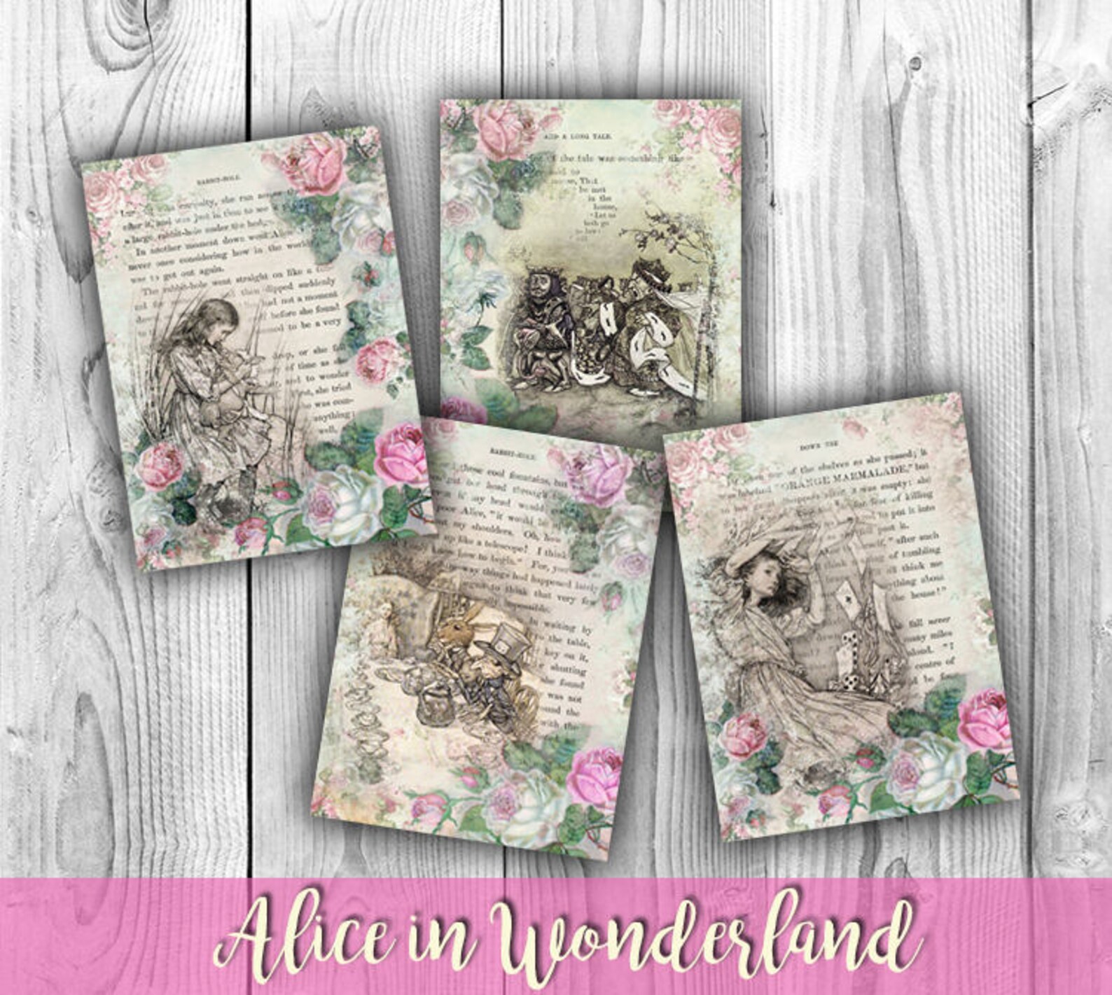 DIGITAL Alice in Wonderland Cards Digital Collage Sheet | Etsy