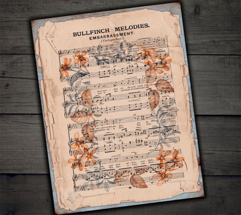 DIGITAL Vintage Floral Music Sheet Digital Collage Sheet - Etsy