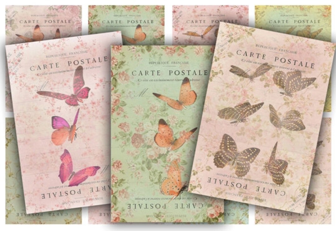 Butterfly Carte Postale Tags: Digital Collage Sheet (digital Download ...